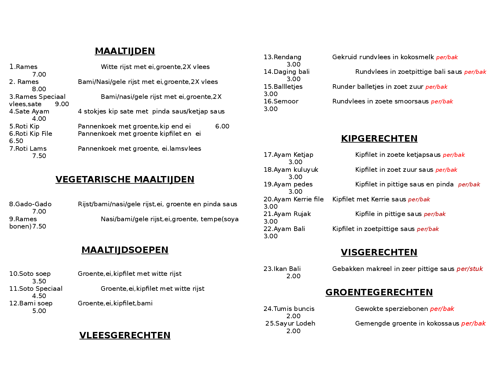 Menu - Toko Indo, Bussum - Eet.nu