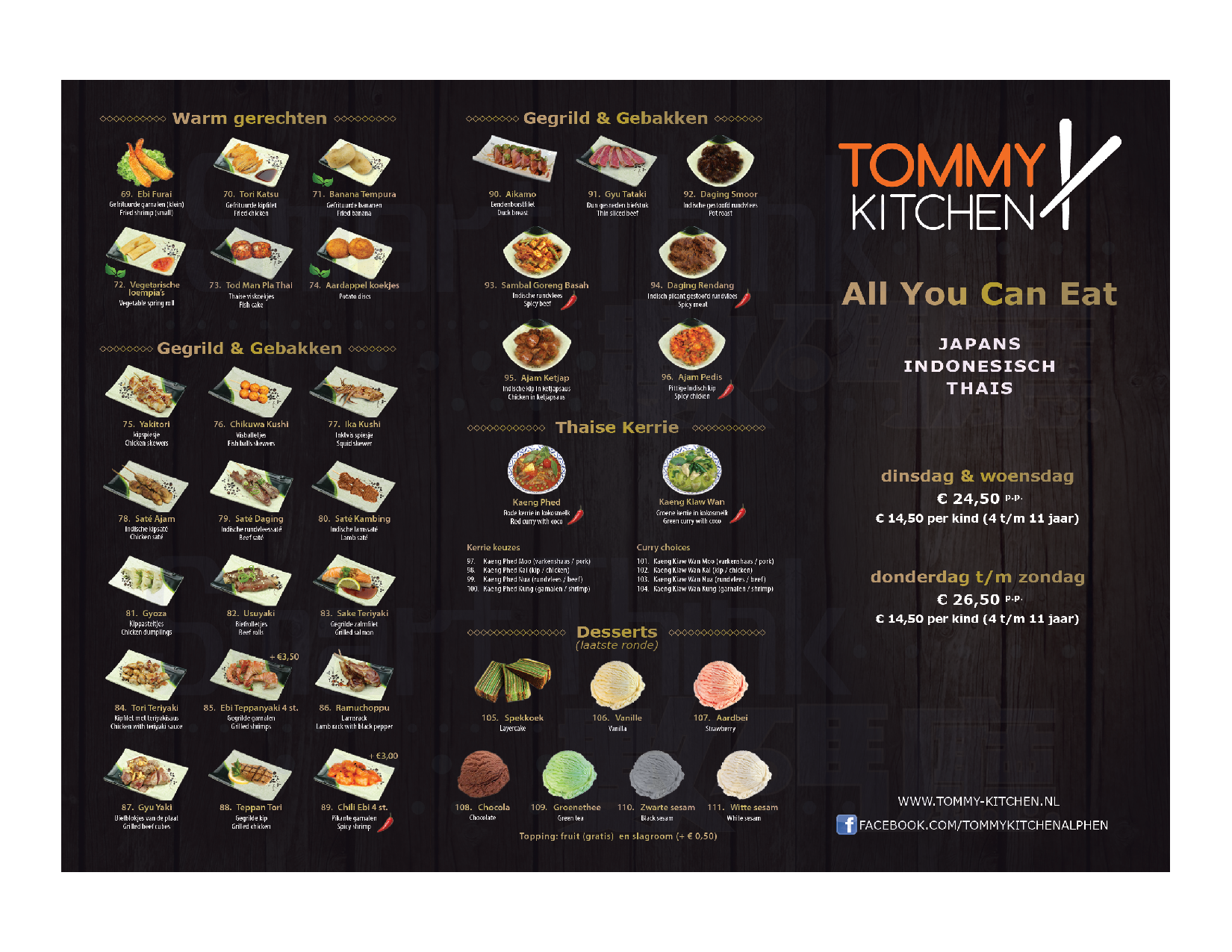 Menukaart - Tommy Kitchen, Alphen aan den Rijn - Eet.nu