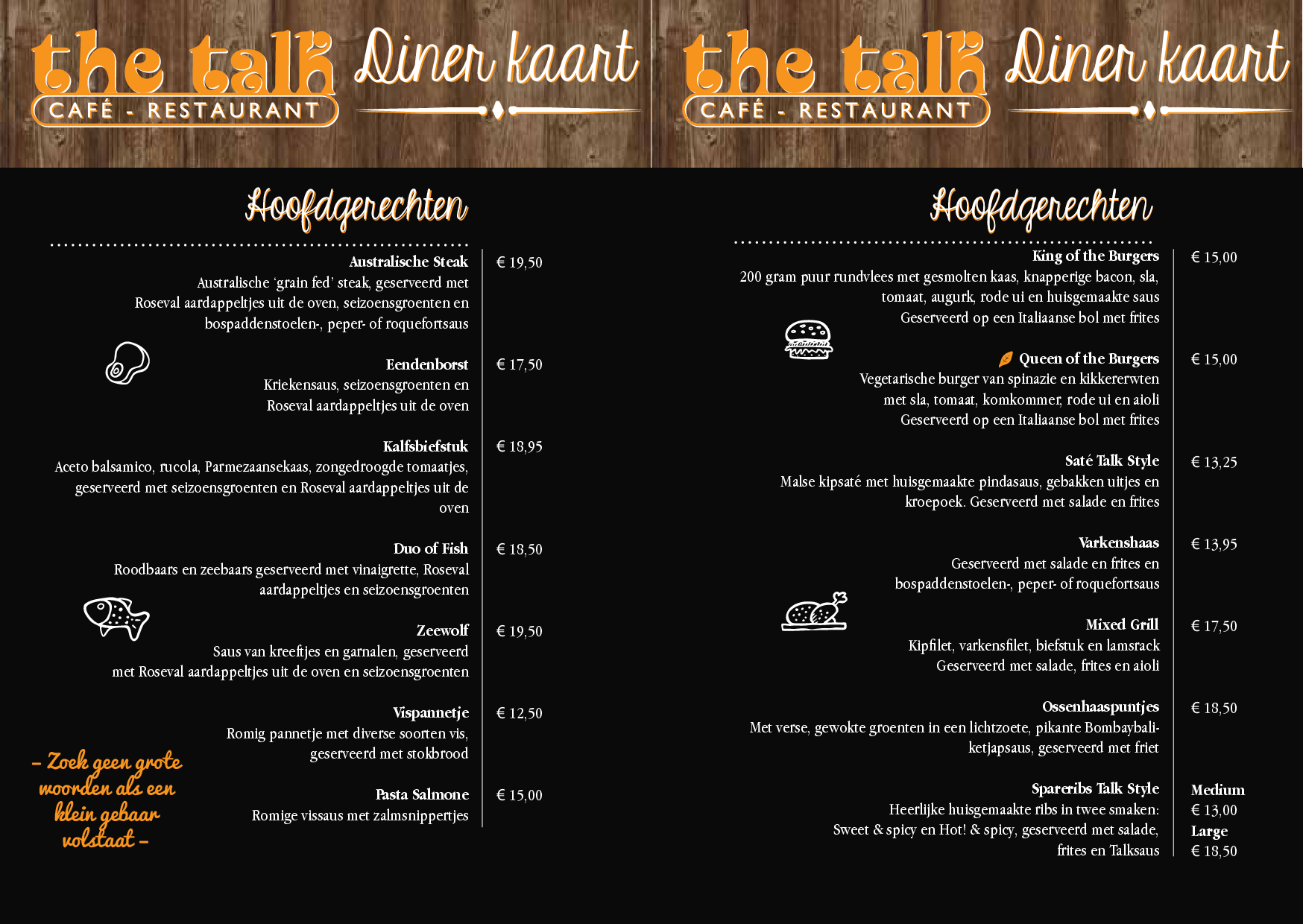 Menukaart 2016 The Talk - The Talk, Tilburg - Eet.nu