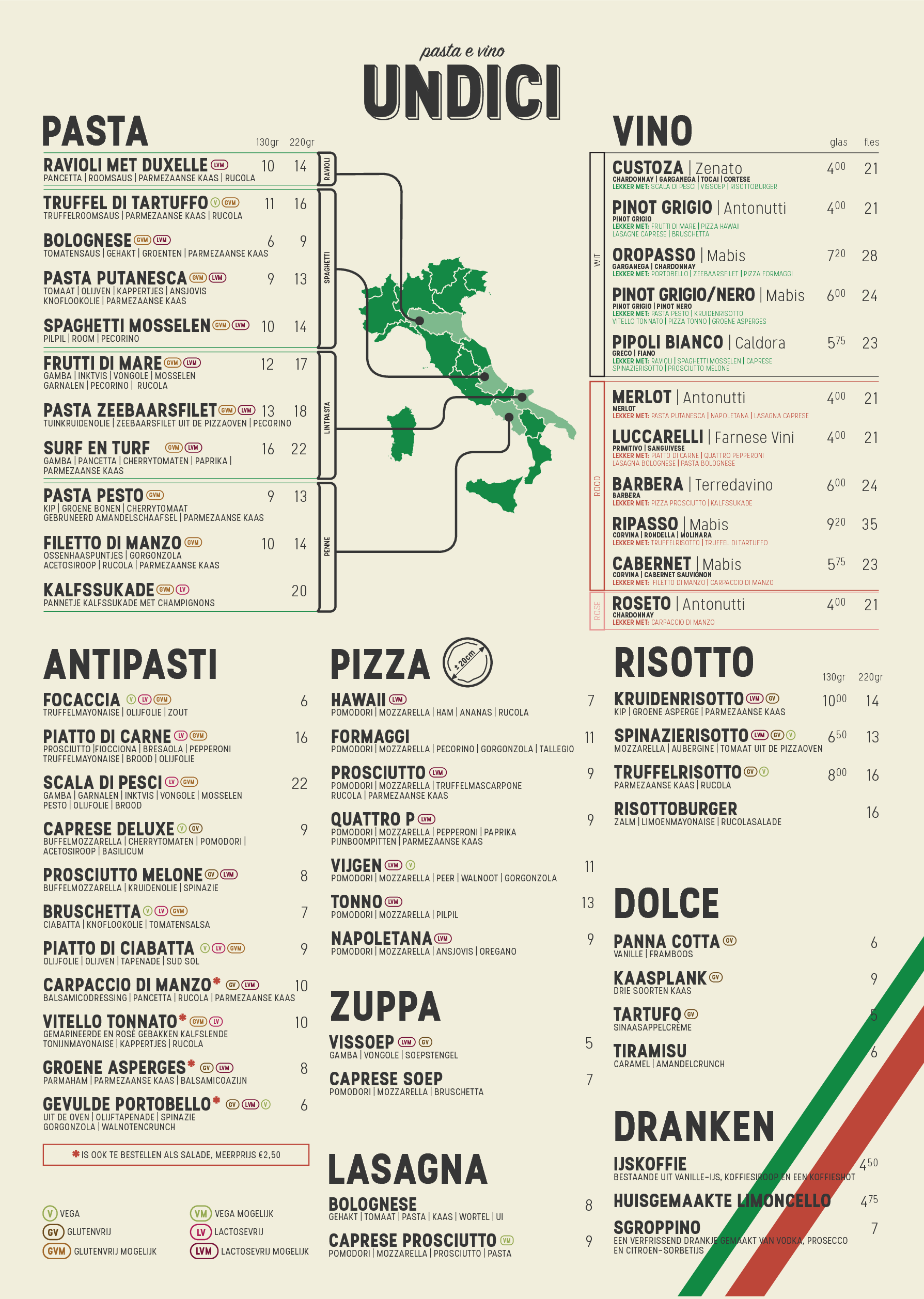Menukaart - Undici, Rosmalen - Eet.nu