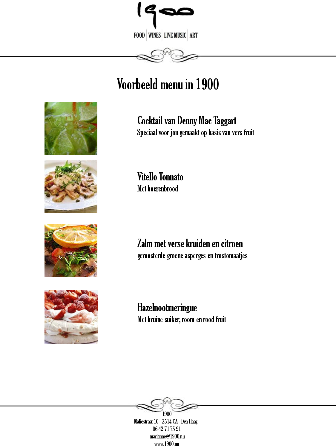Voorbeeld menu in 1900 - 1900, Den Haag - Eet.nu