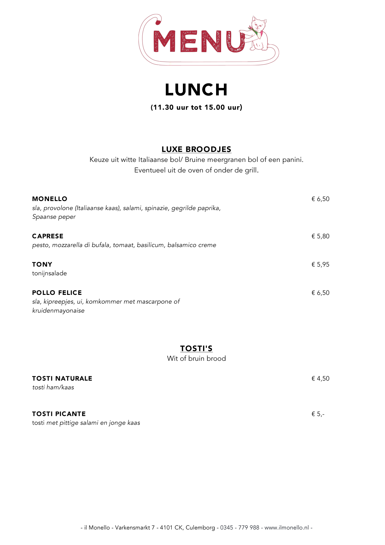 Menukaart - Il Monello, Culemborg - Eet.nu