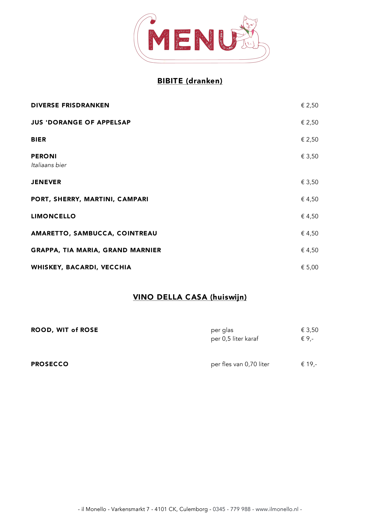 Menukaart - Il Monello, Culemborg - Eet.nu