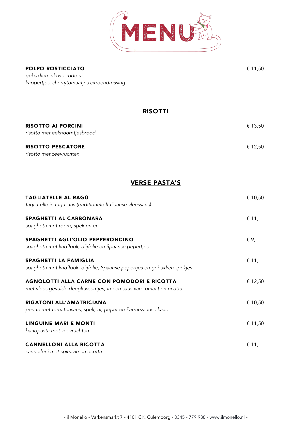 Menukaart - Il Monello, Culemborg - Eet.nu