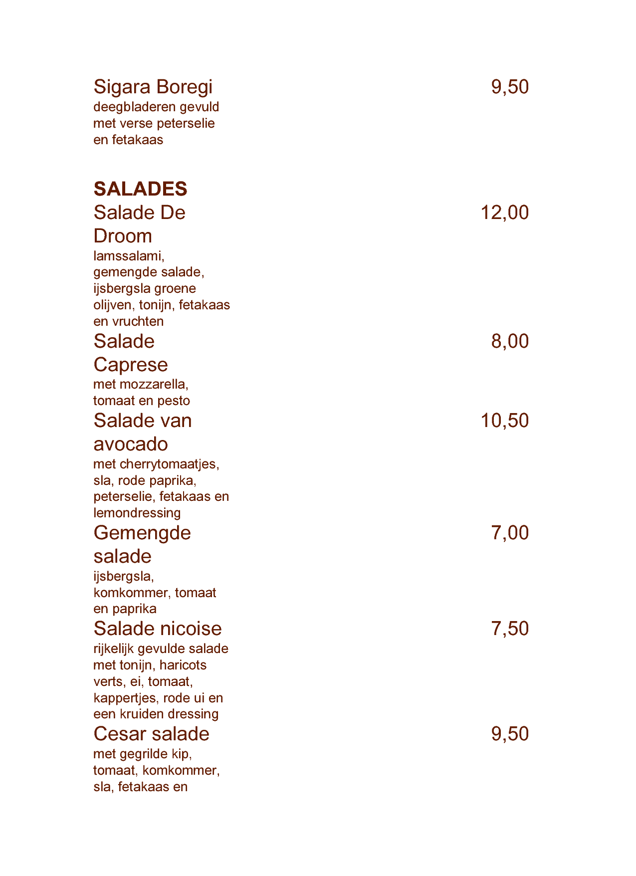 Menukaart - De Droom, Soest - Eet.nu