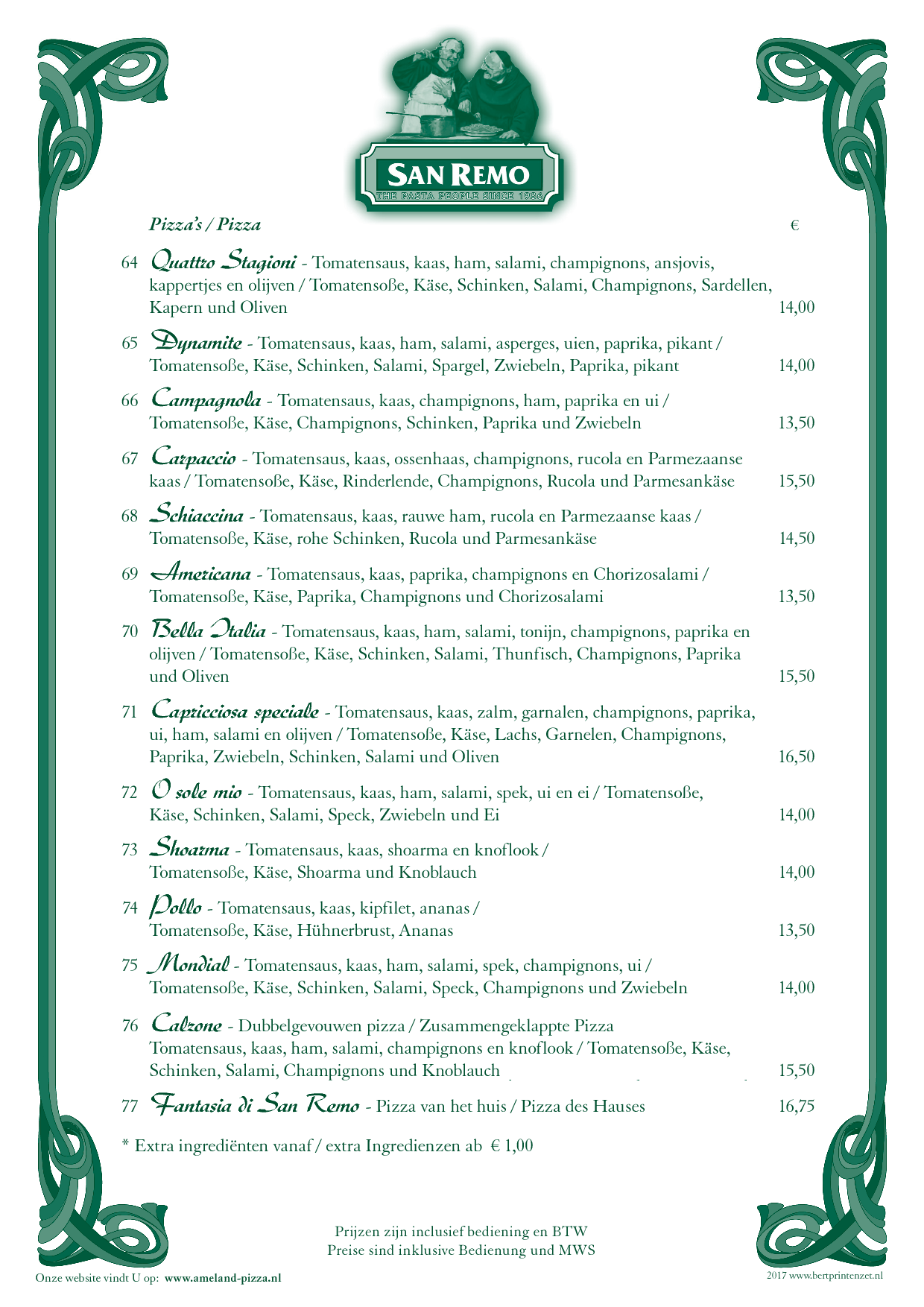 Menukaart - San Remo, Nes Ameland - Eet.nu