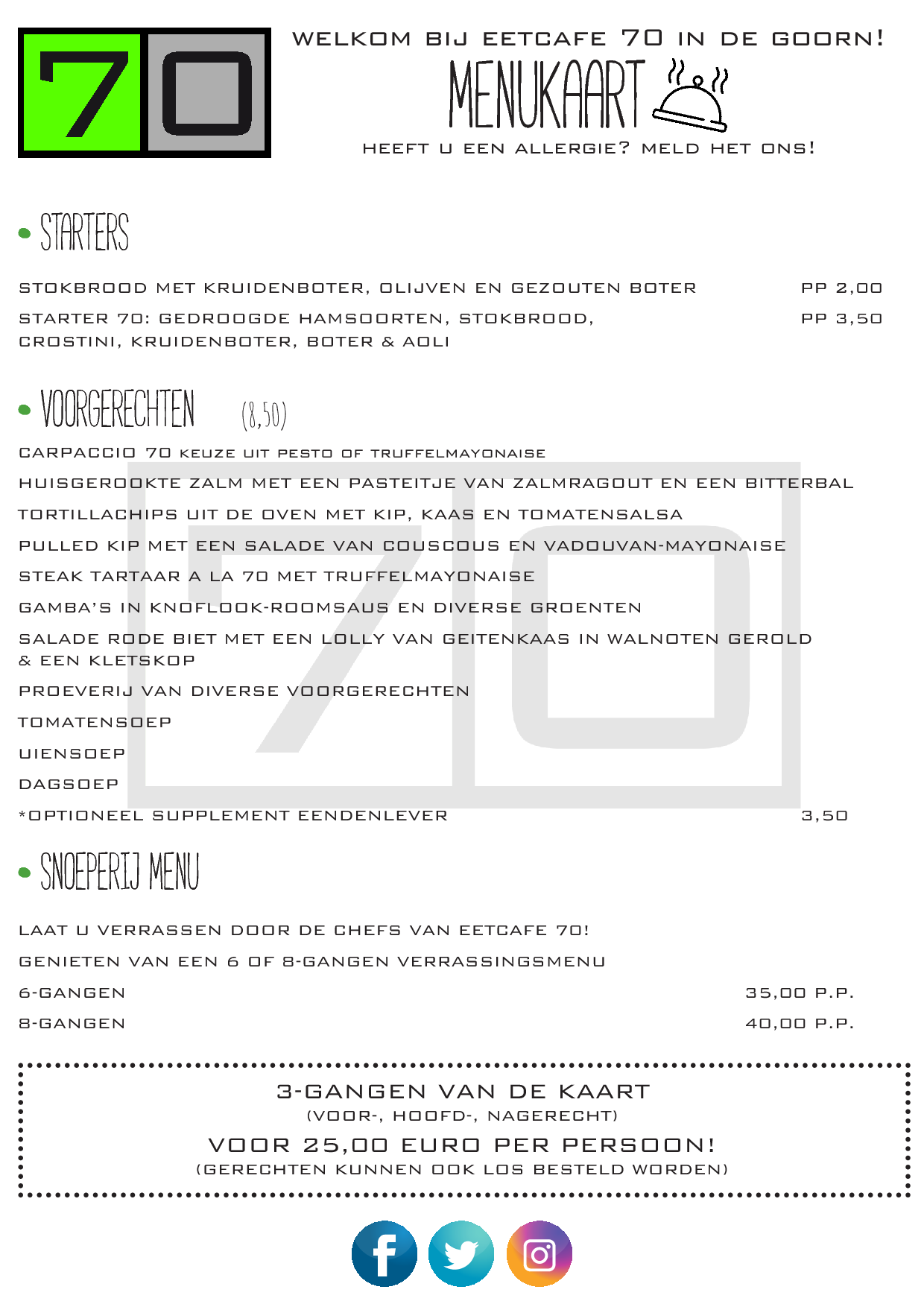 Menukaart - Eetcafe 70, De Goorn - Eet.nu