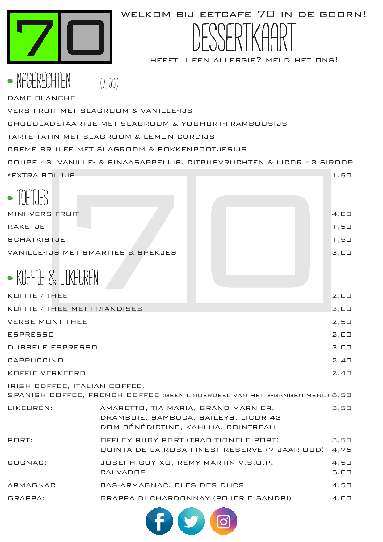 Menukaart - Eetcafe 70, De Goorn - Eet.nu