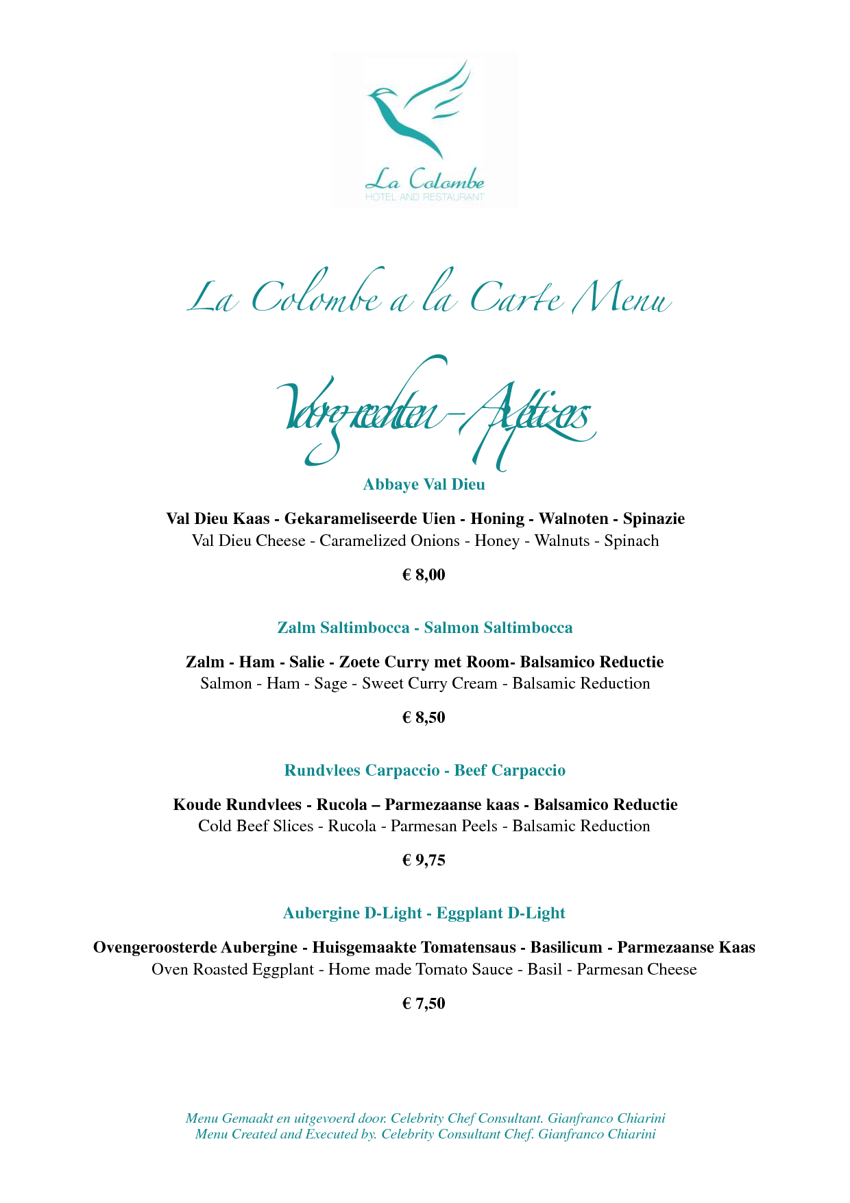 Menu - La Colombe, Maastricht - Eet.nu