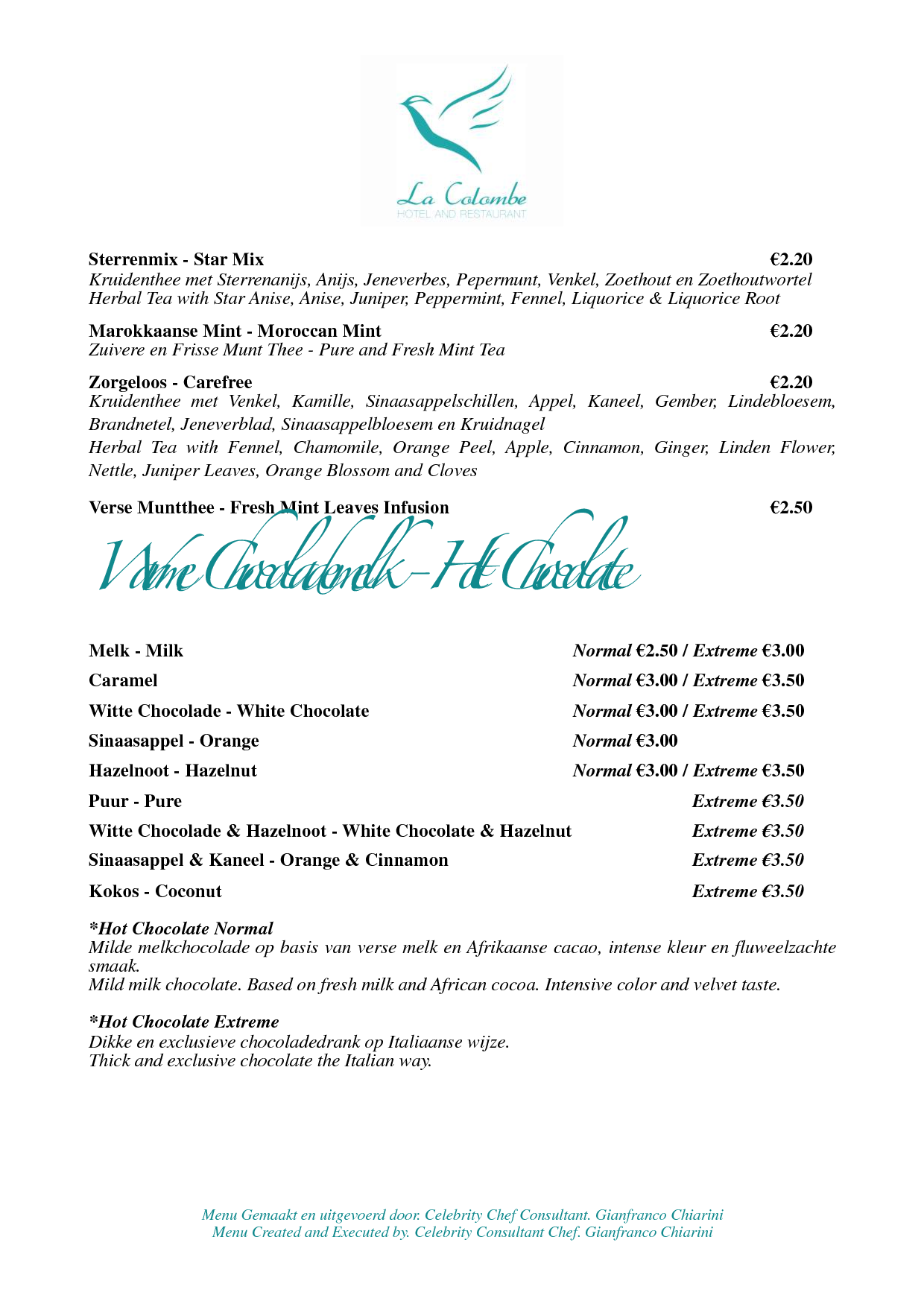 Menu - La Colombe, Maastricht - Eet.nu