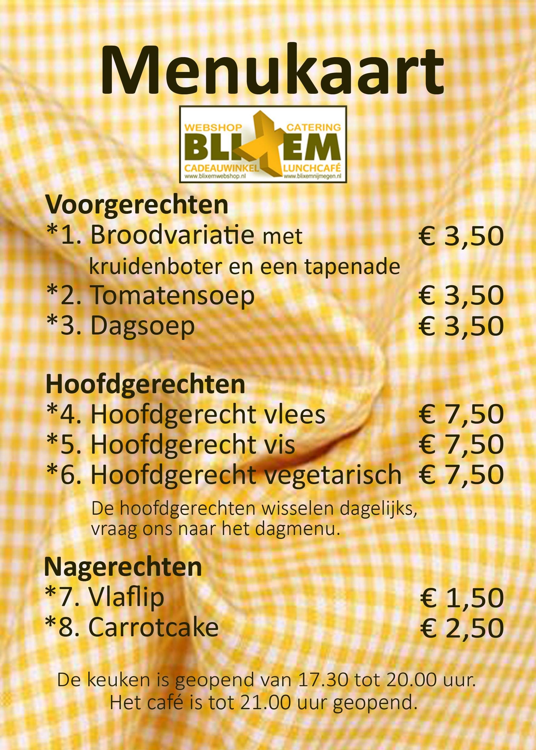 Diner menukaart - BliXem, Nijmegen - Eet.nu