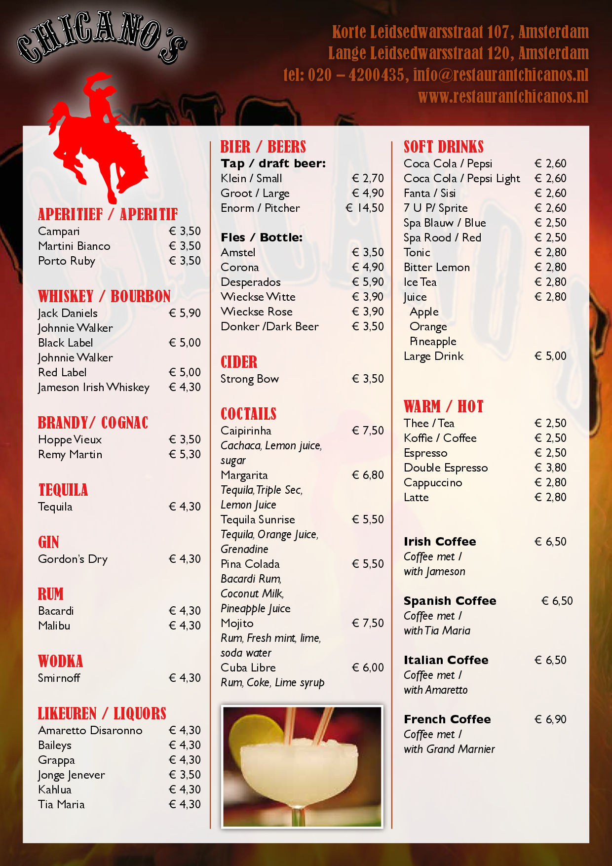 Menu Chicanos - Chicano's, Amsterdam - Eet.nu