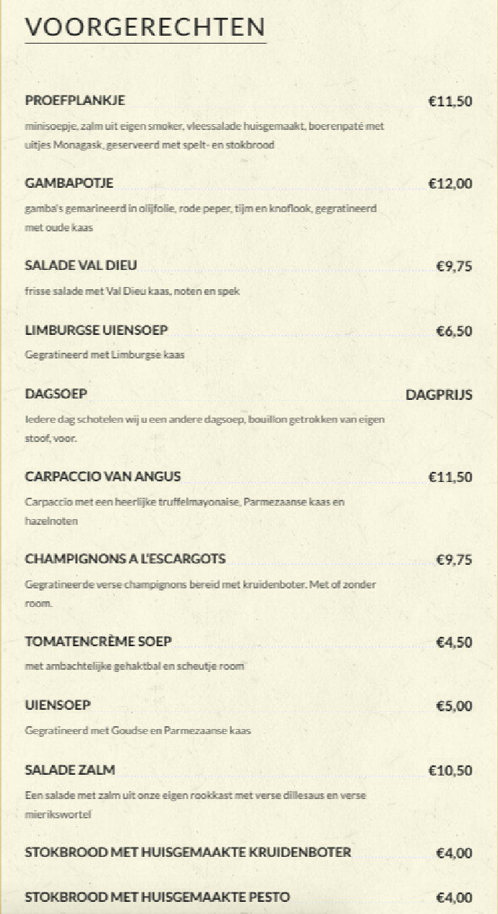 Menukaart - Mareveld, Schimmert - Eet.nu