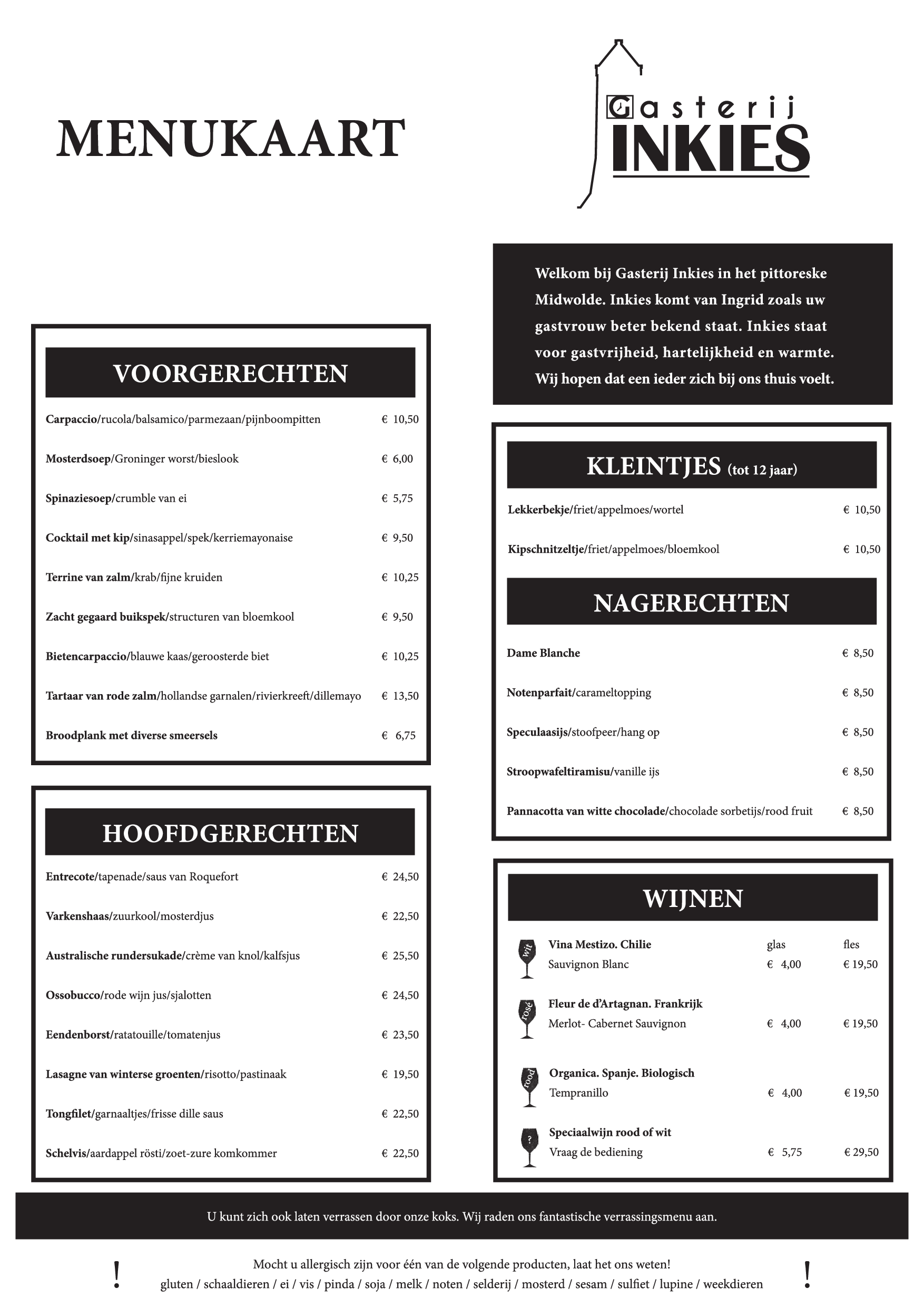 Menukaart - Gasterij Inkies, Midwolde - Eet.nu