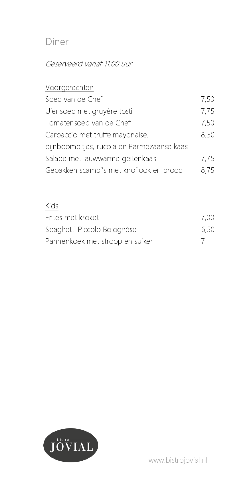 Menukaart Bistro Jovial - Bistro Jovial, Maastricht - Eet.nu