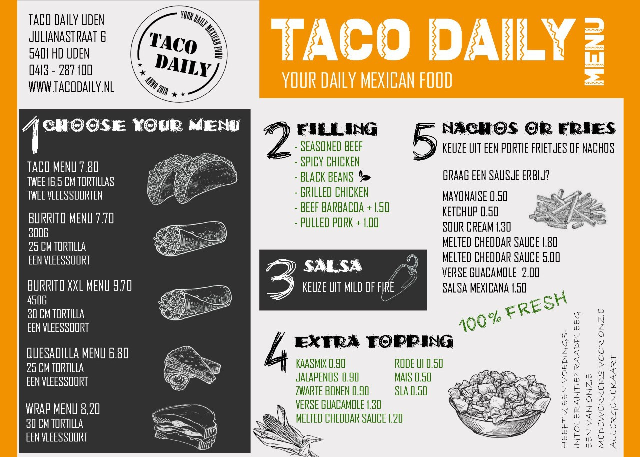 Menukaart Taco Daily - Taco Daily, Uden - Eet.nu