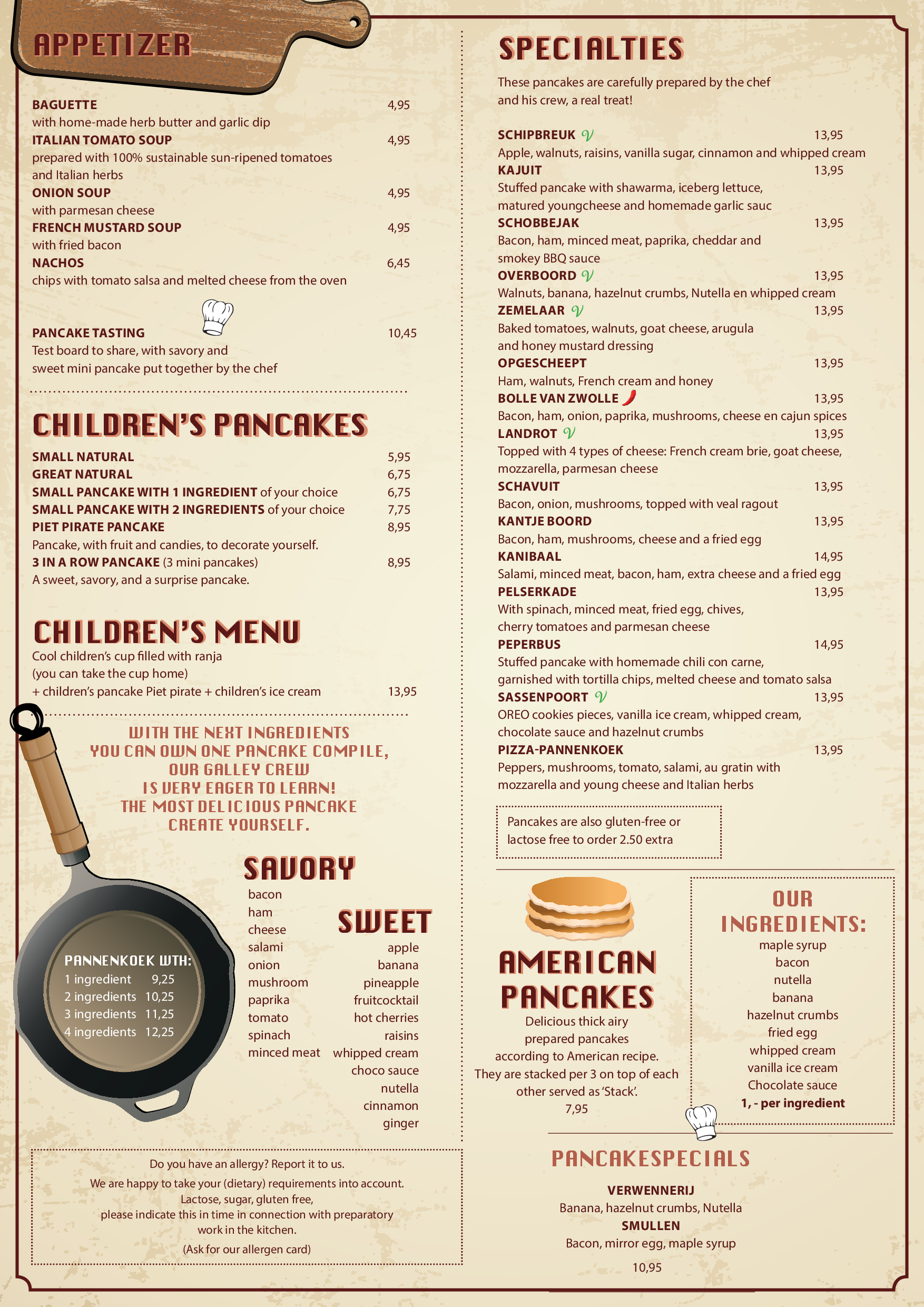 Menukaart — Pannenkoekschip