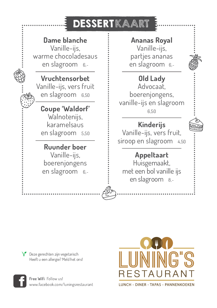 Pannenkoekenkaart - Luning's Restaurant, Ruinen - Eet.nu