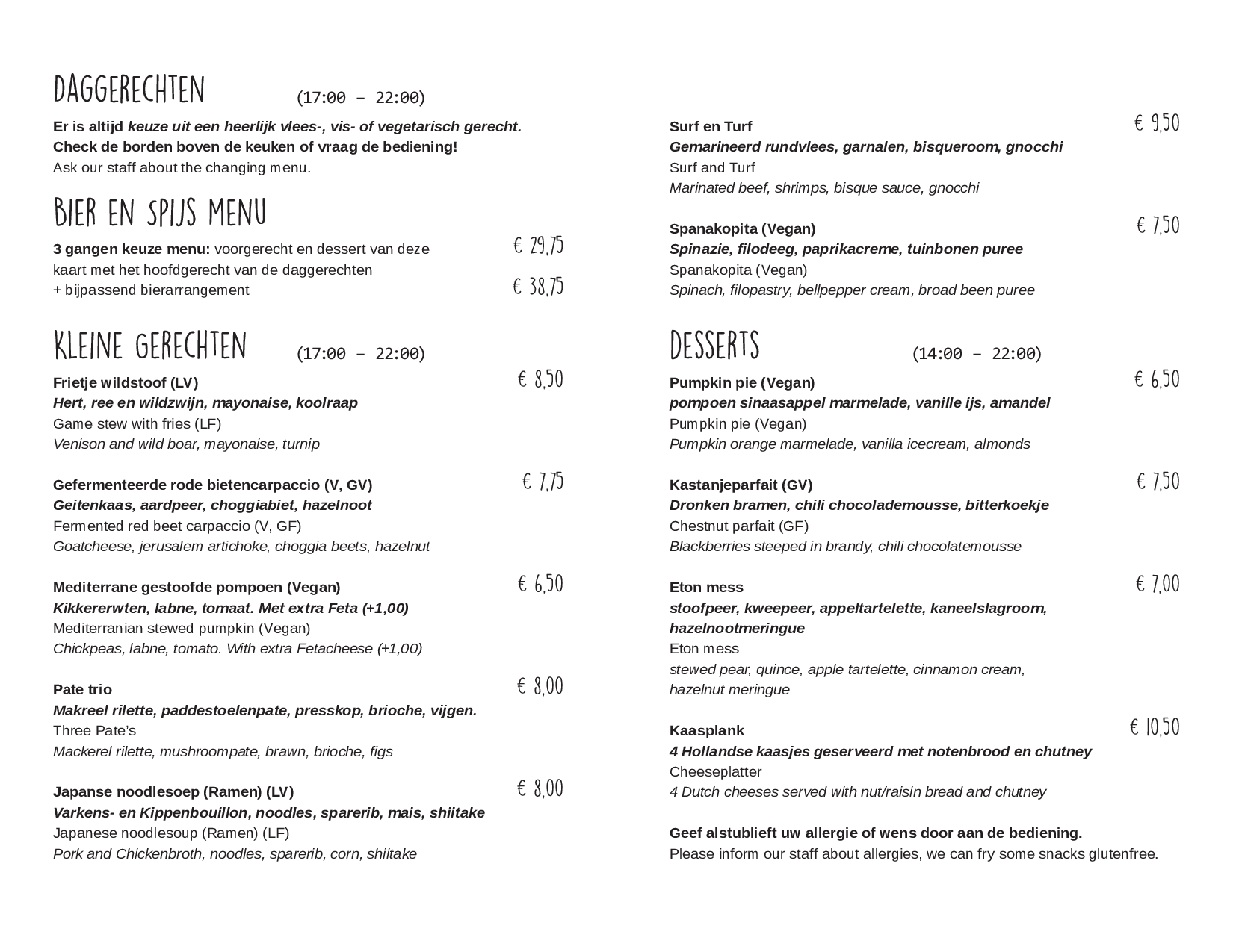 menukaart herfst - Taplokaal Gist, Utrecht - Eet.nu