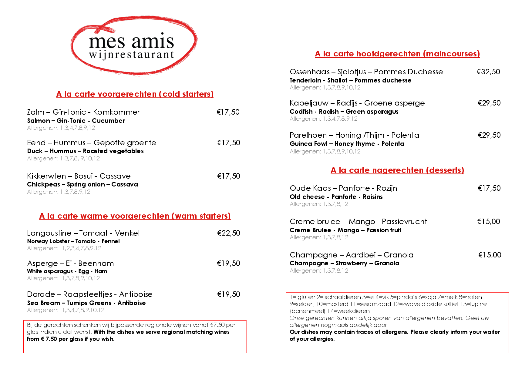 Menu Juni - Mes Amis, Maastricht - Eet.nu