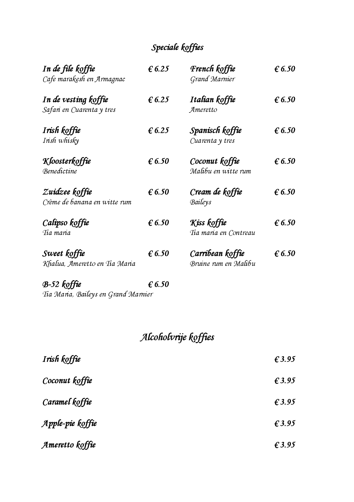 Menukaart - Bistro in de File, Hellevoetsluis - Eet.nu