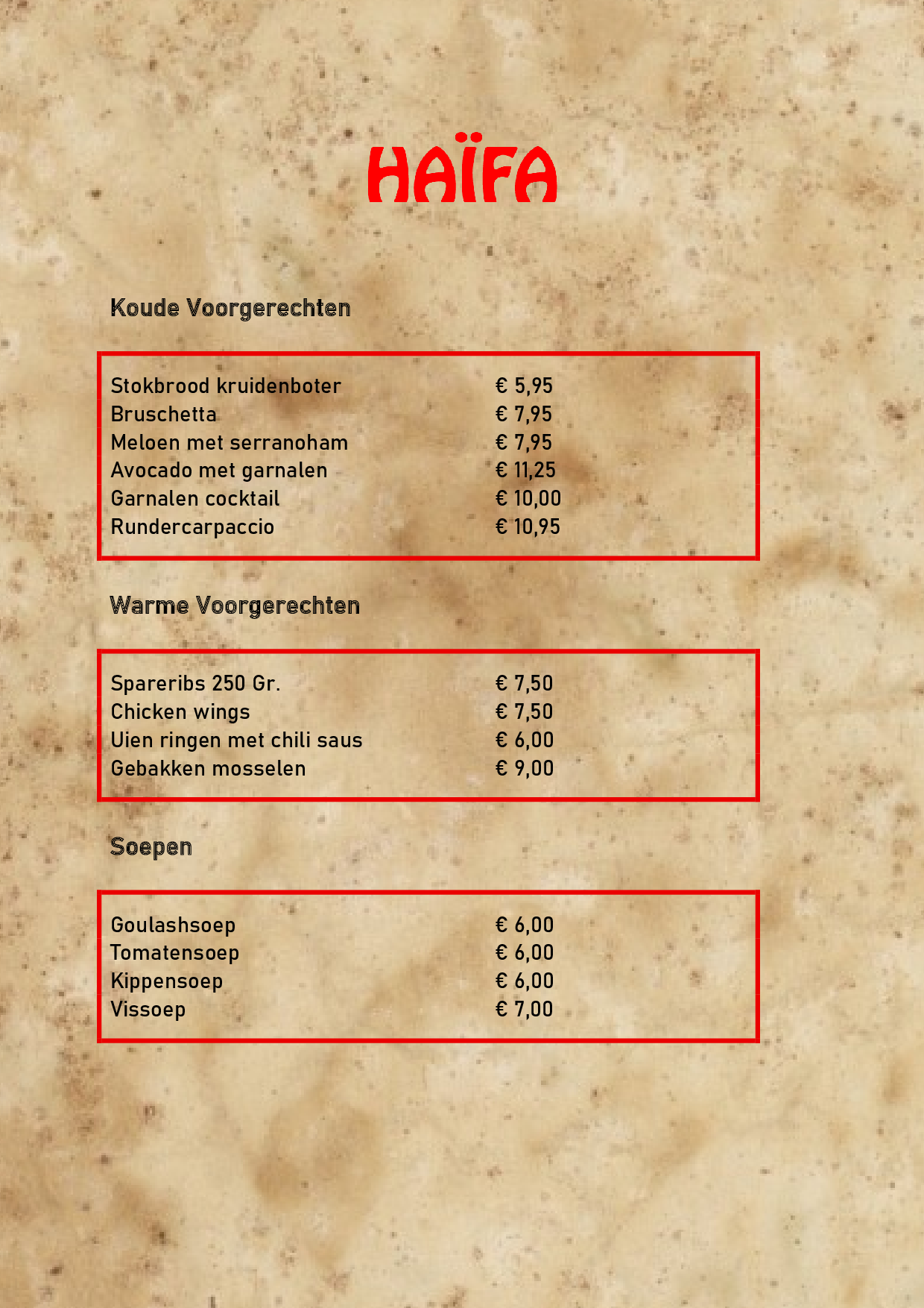 Haifa menukaart 2021 - Haïfa, Appingedam - Eet.nu