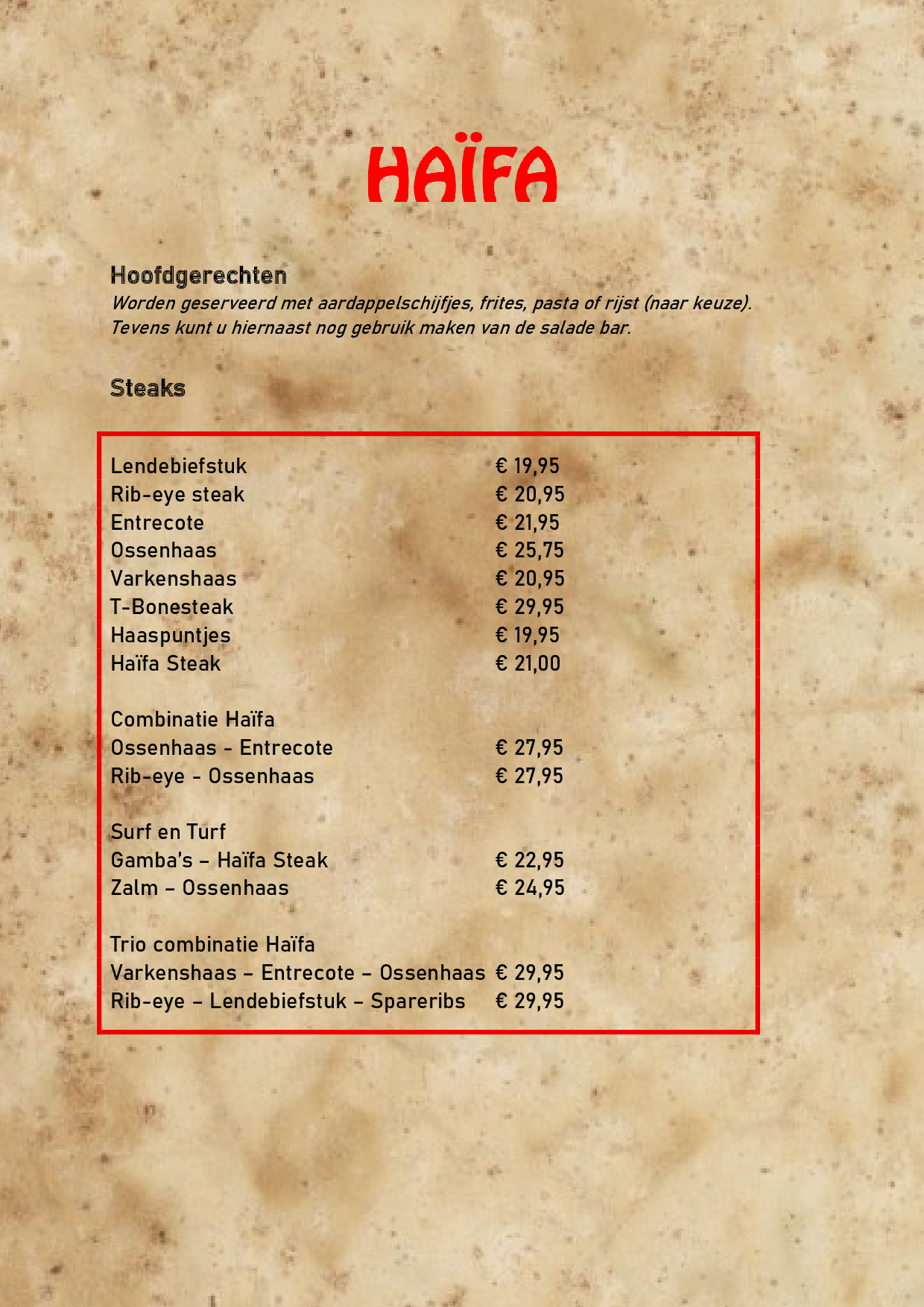 Haifa menukaart 2021 - Haïfa, Appingedam - Eet.nu