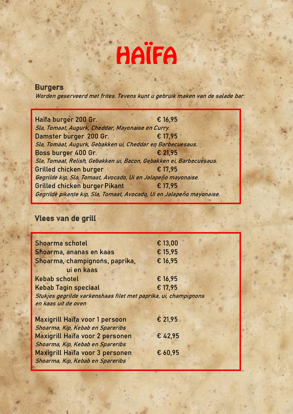 Haifa menukaart 2021 - Haïfa, Appingedam - Eet.nu