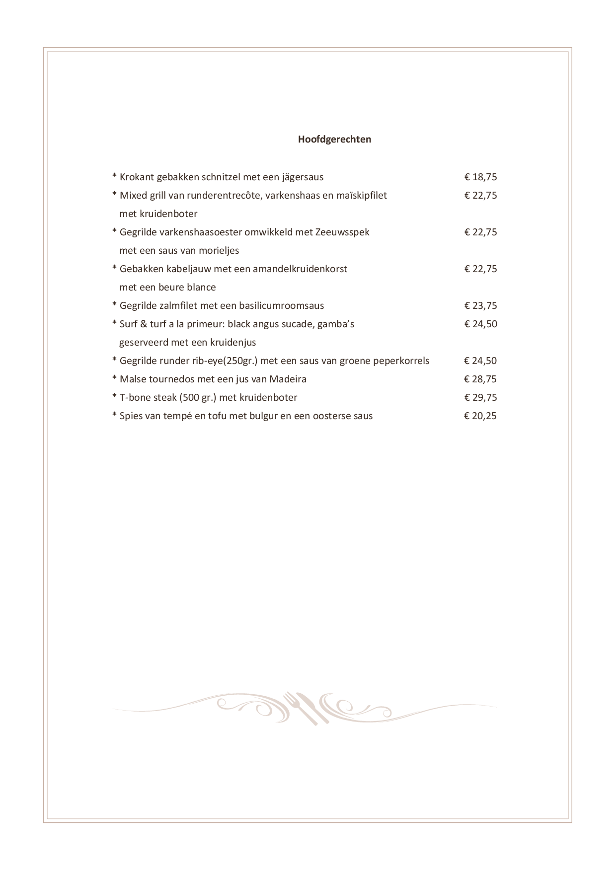 Dinerkaart - Bistro Le Primeur, Bornerbroek - Eet.nu