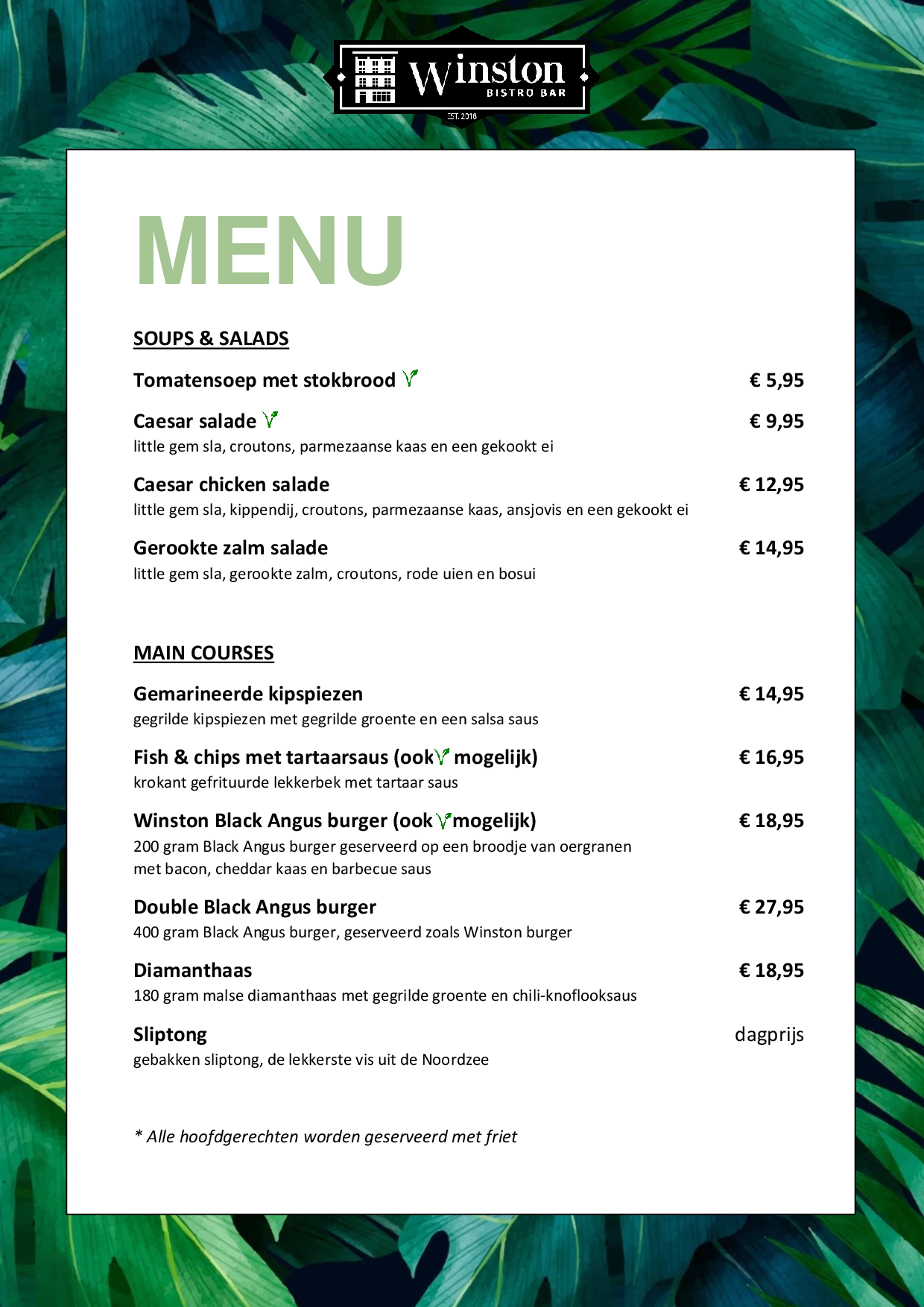 Menukaart - Winston, Eindhoven - Eet.nu