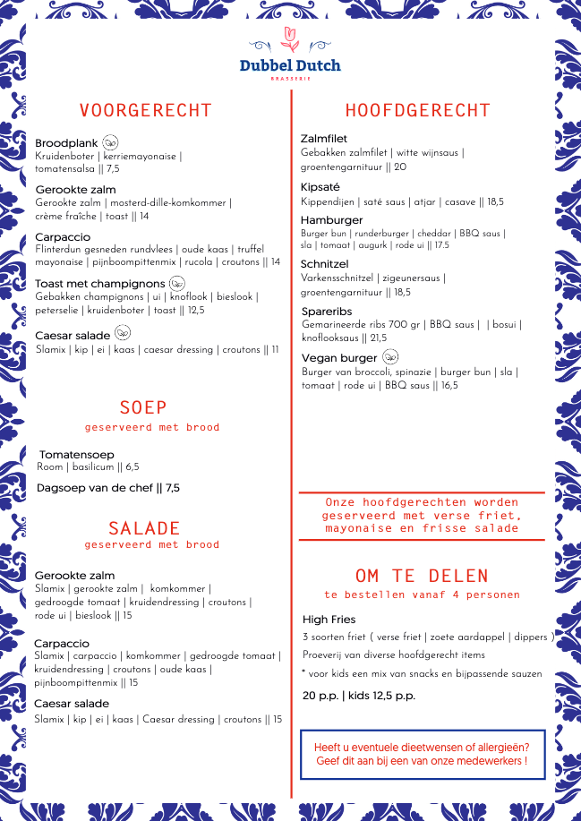 Menukaart diner 1/2 - Dubbel Dutch, Lochem - Eet.nu