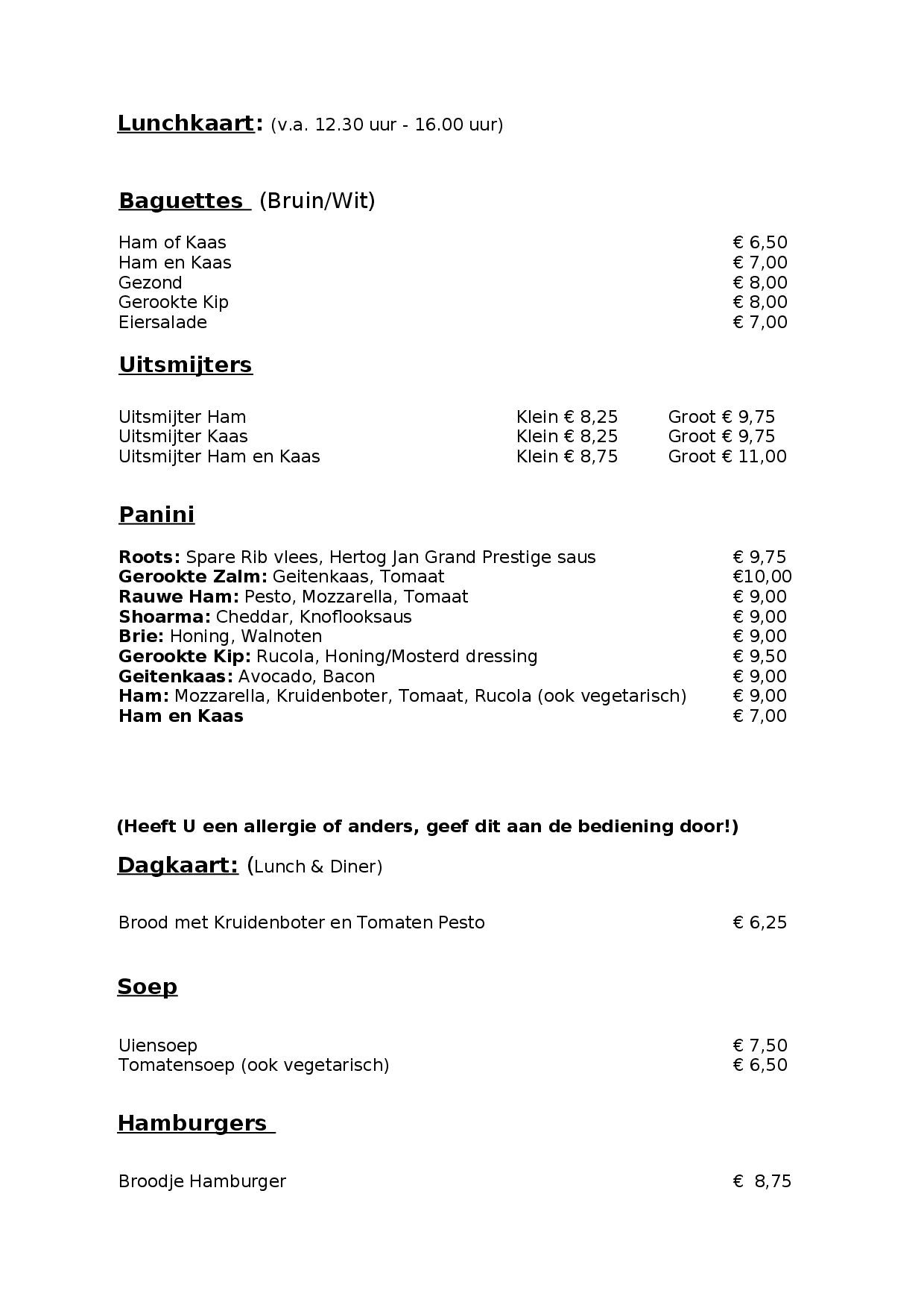 Menukaart - Eetcafe Roots, Vlissingen - Eet.nu