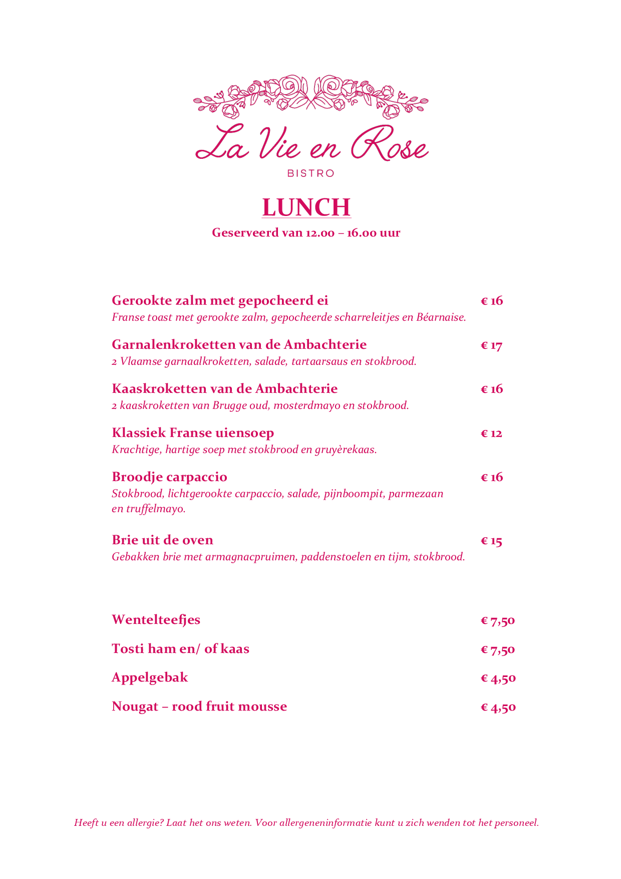 Menukaart - La Vie en Rose, Groede - Eet.nu