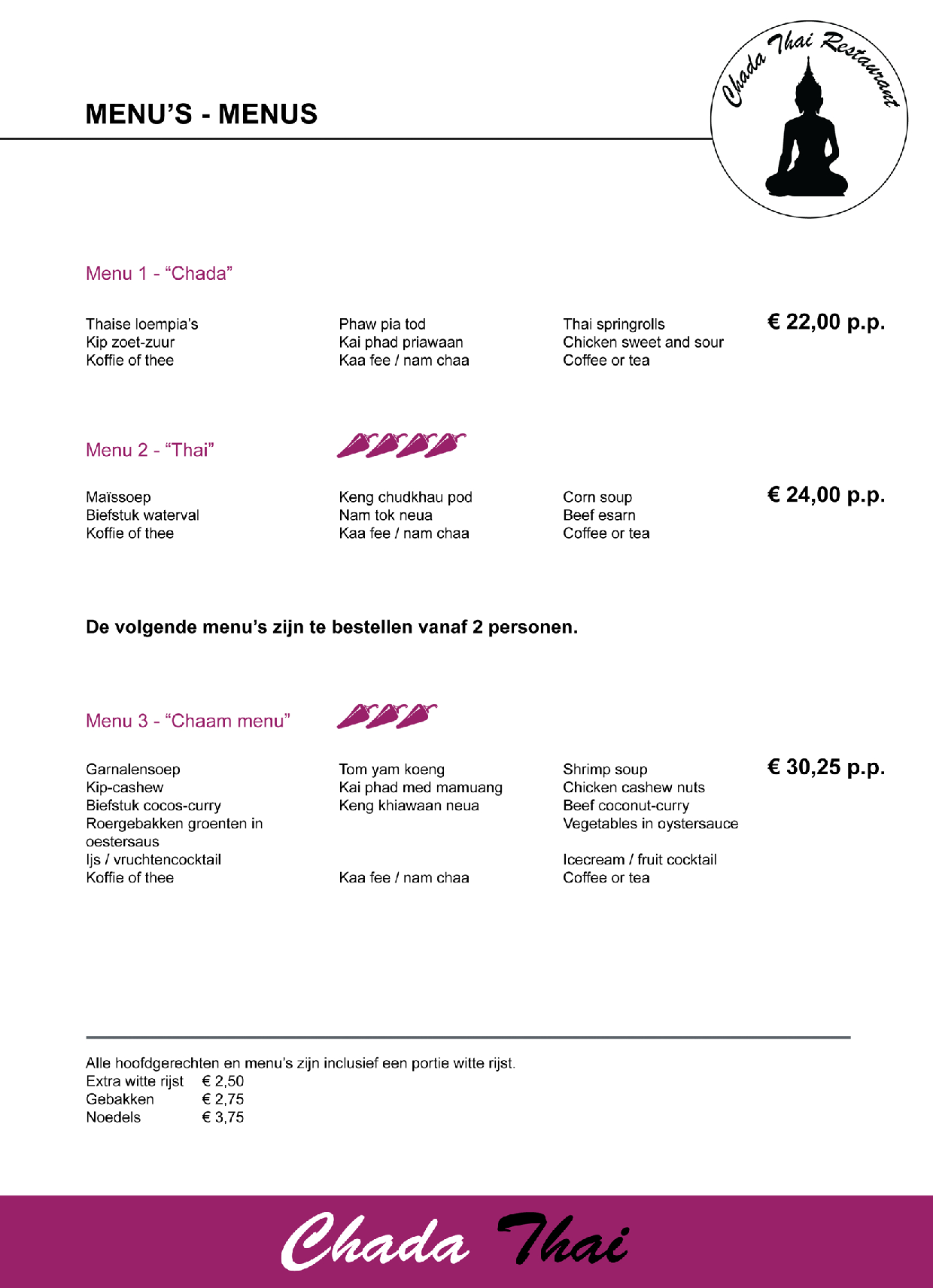 Menus - Chada Thai, Alkmaar - Eet.nu