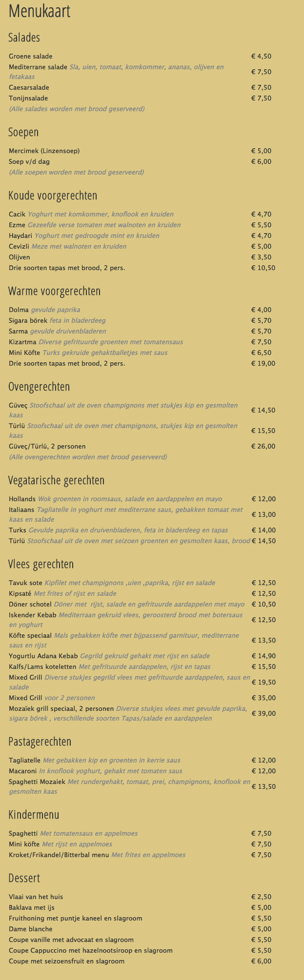 Menukaart - Mozaïek, Venlo - Eet.nu