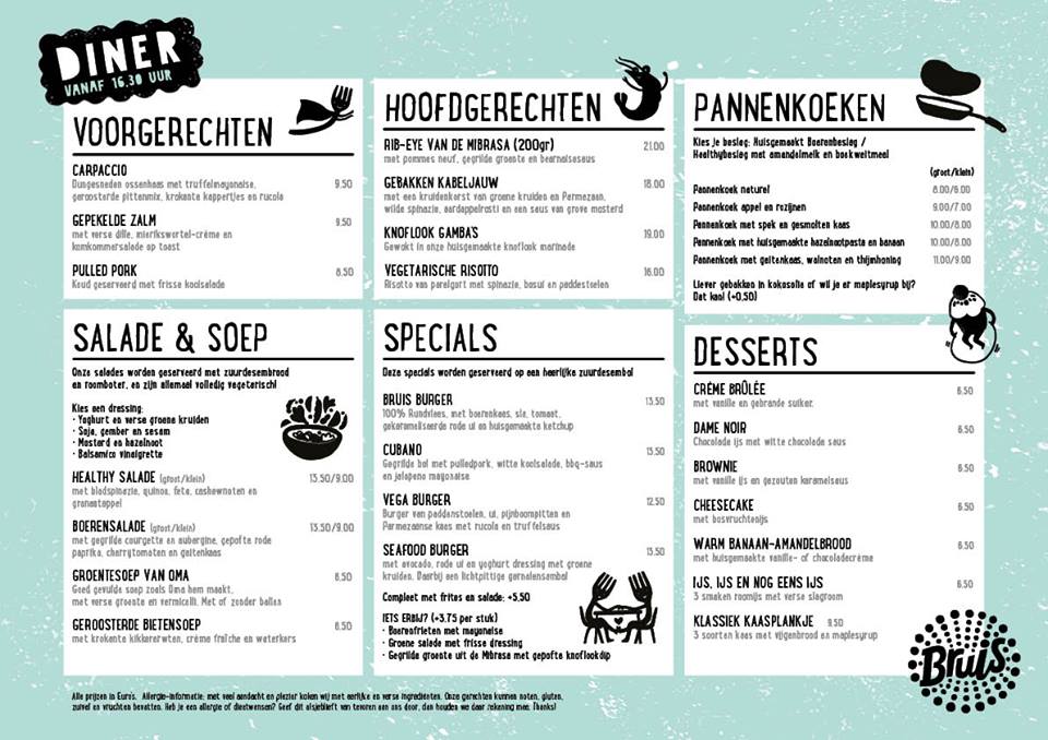 Dinerkaart - Restaurant Bruis, Blaricum - Eet.nu