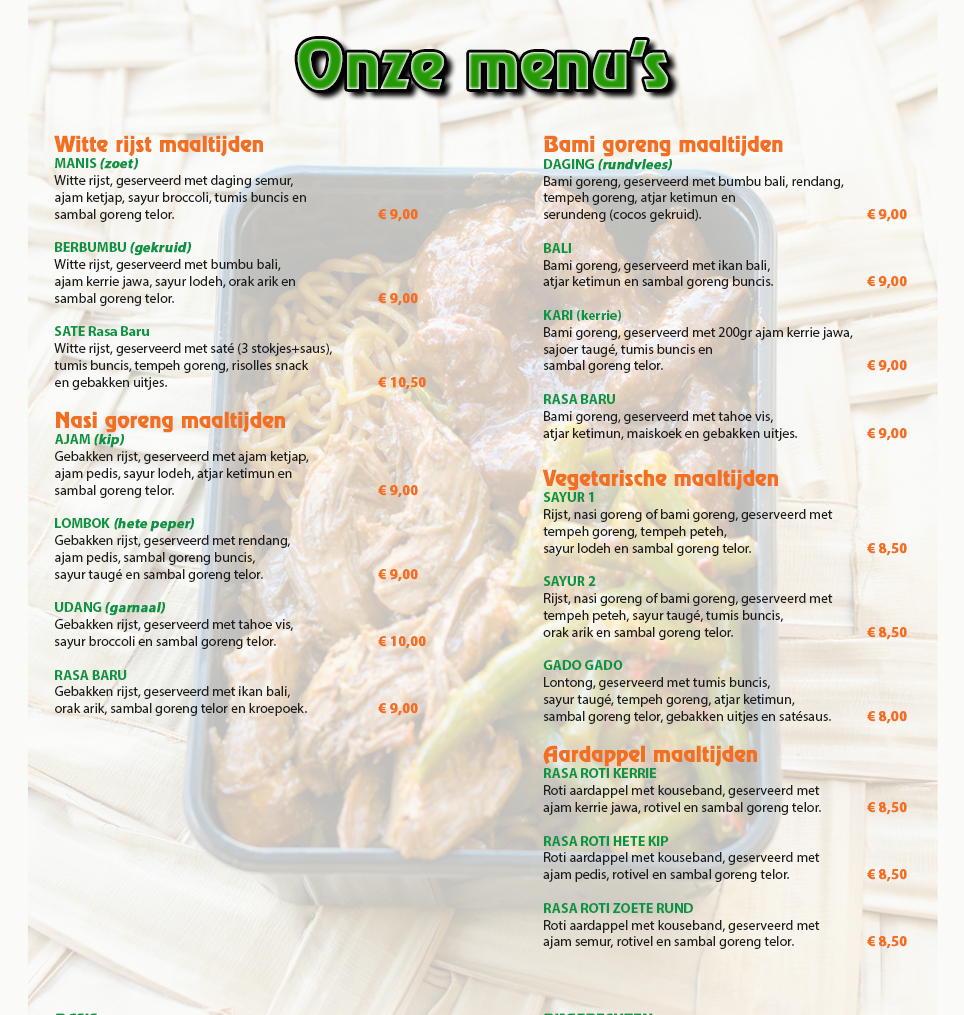 menu kaart deel 1 - Toko Rasa Baru, Alphen aan den Rijn - Eet.nu