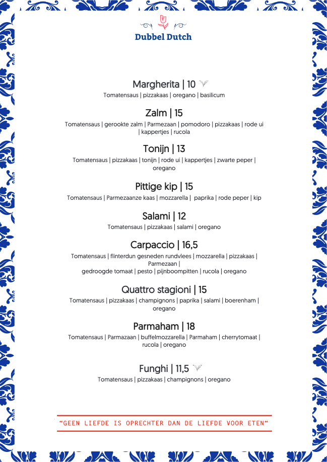 Menukaart pizza - Dubbel Dutch, Lochem - Eet.nu